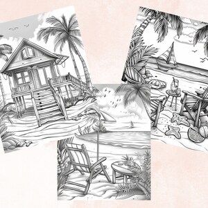 55 Summer Beach Coloring Book, Printable Summer Sea View Coloring Pages ...