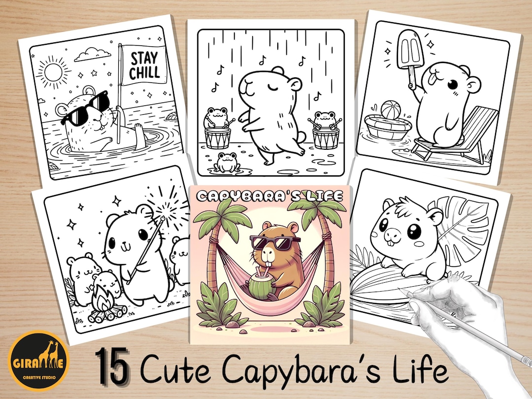 Bold and Easy Coloring Book, Capybara Coloring Pages, Cute Comfy ...
