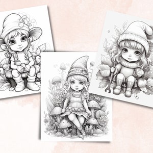 28 Garden Gnome Girls Coloring Book, Printable Floral Cute Gnome ...
