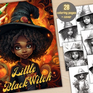 28 Fantasy Little Black Girl Witch Coloring Book, Printable PDF, Afro ...