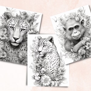 39 Floral Safari Animals Coloring Book, Printable African Animal ...