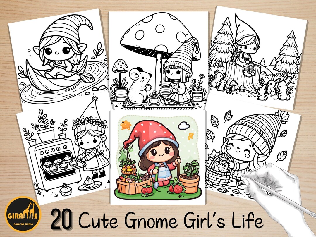 Bold and Easy Coloring Book, Comfy Gnome Girl Coloring Pages, Cute Cozy ...