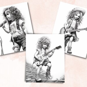 28 Rockstar Girl Coloring Book, Printable PDF, Little Cute Punk Style ...