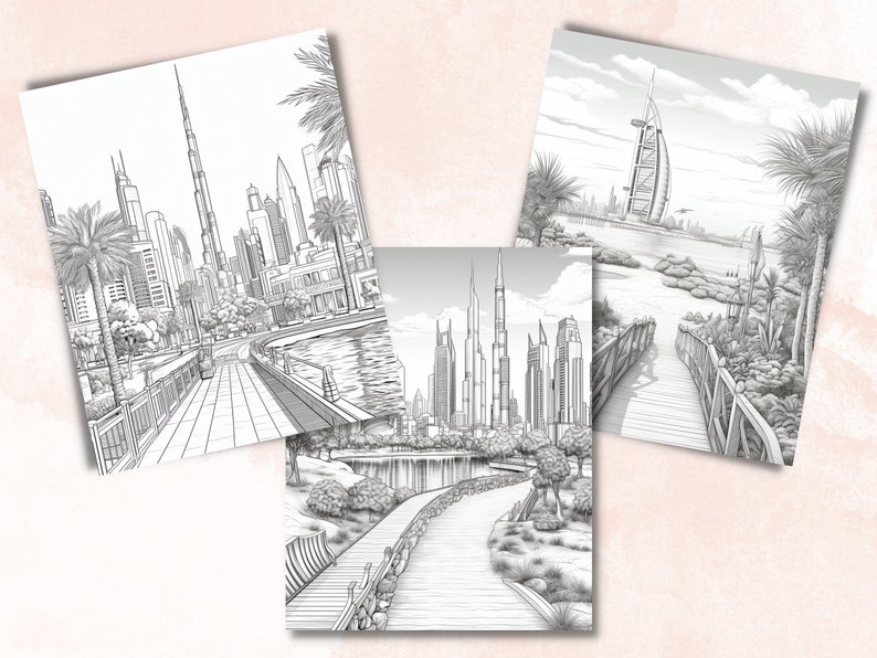 50 Dubai City Coloring Book, Printable PDF, Arabian Cafe Scenes ...