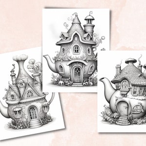 47 Floral Teapot Fairy Houses Coloring Book, Printable Fantasy Tea Pot ...