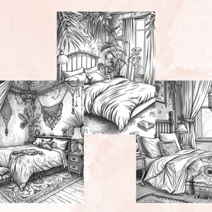 50 Boho Bedroom Coloring Book, Printable Bohemian Interior Design ...