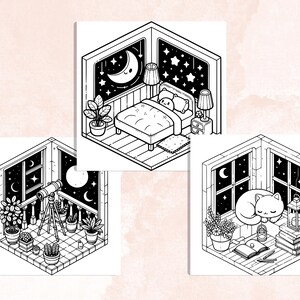 Bold and Easy Coloring Book, Cute Nighttime Corner Coloring Pages, Cozy ...