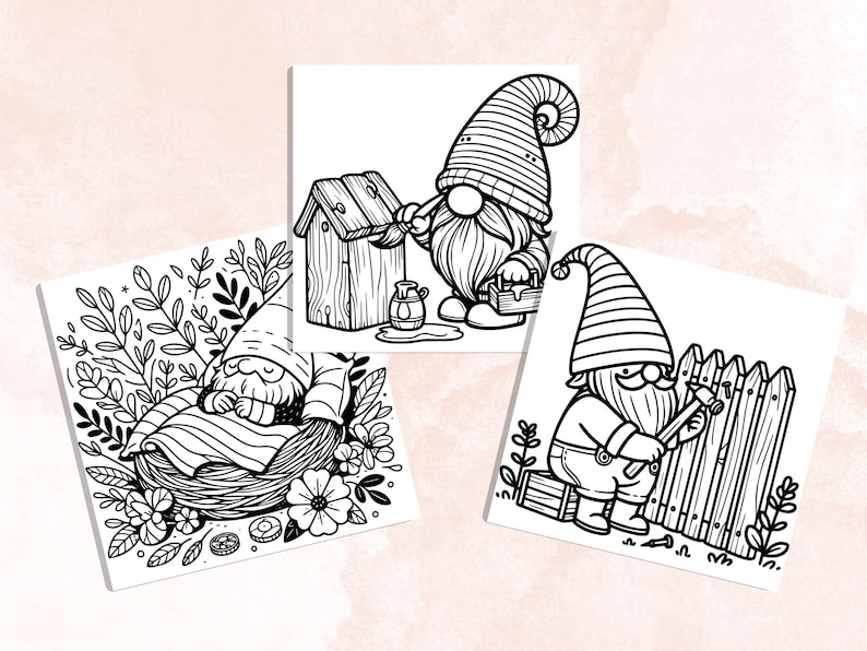 Bold and Easy Coloring Book, Garden Gnome Life Coloring Pages, Cozy ...