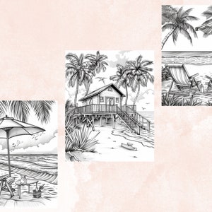 55 Summer Beach Coloring Book, Printable Summer Sea View Coloring Pages ...