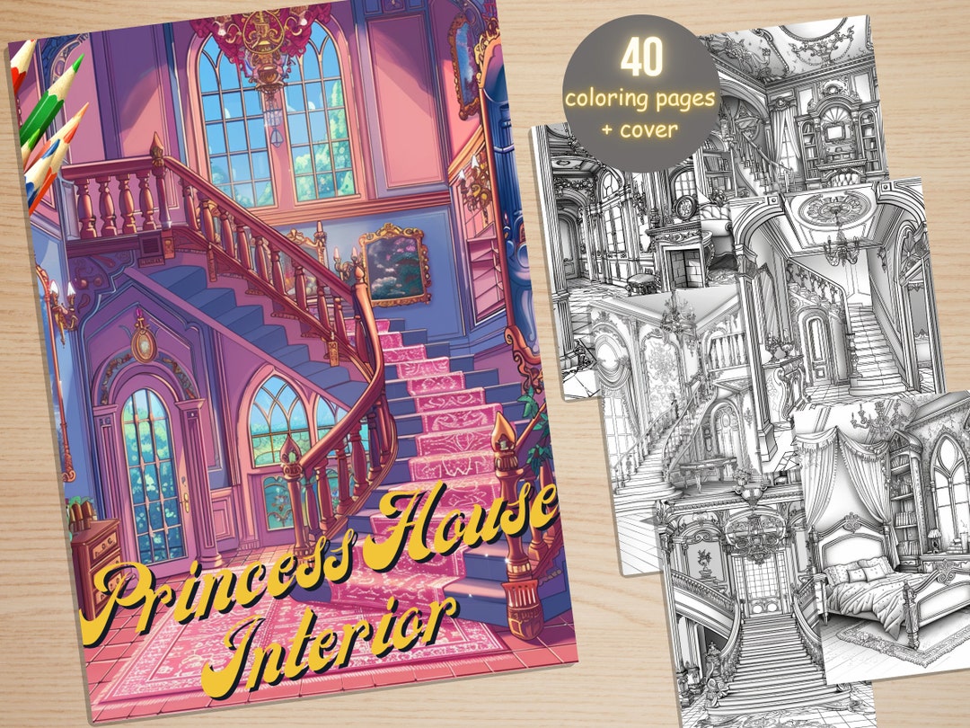 40 Princess House Interior Coloring Book, Printable Detalied Room ...
