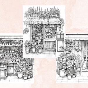 70 Flower Shop Scenes Coloring Book, Printable Flower Storefront ...