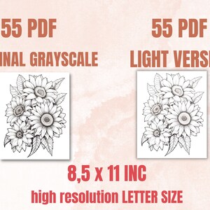 55 Sunflowers Coloring Book, Printable PDF, Botanical Floral Plant ...