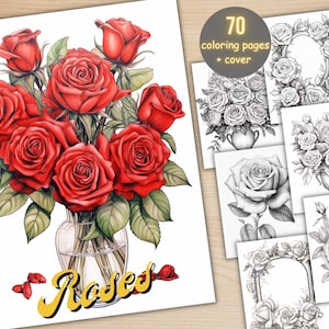 70 Rose Coloring Book, Printable PDF, Botanical Floral Plant Coloring ...