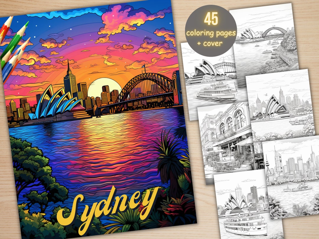 45 Sydney City Coloring Book, Printable PDF, Australia Scenes Coloring ...