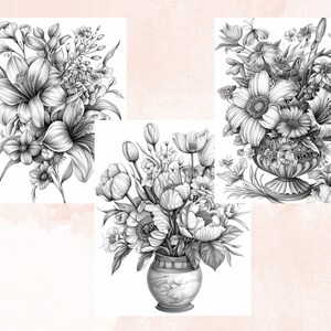 50 Spring Flowers Coloring Book, Printable Floral Bouquet Coloring ...