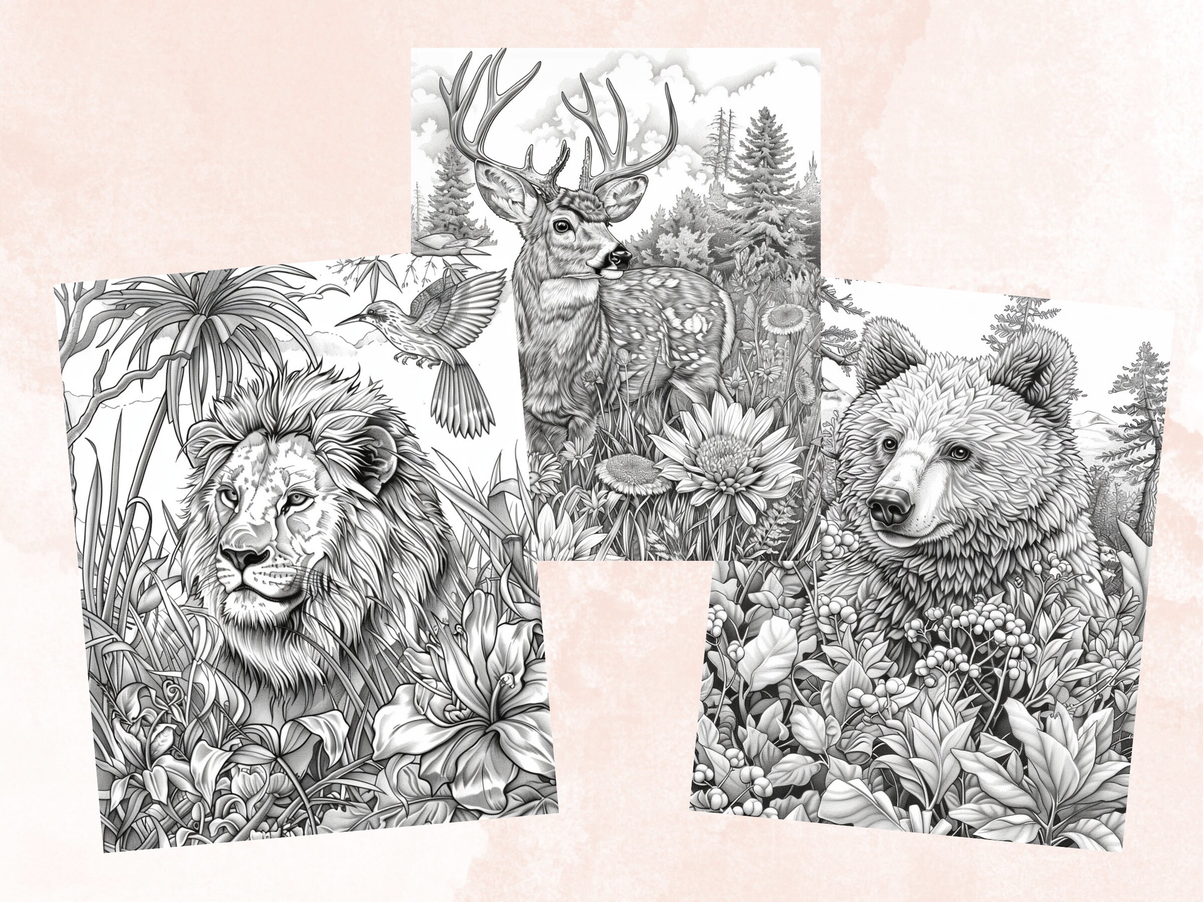 40 Wild Life Scenes Coloring Book, Printable African Jungle Animals ...