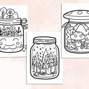 Bold and Easy Coloring Book, Cute Kawaii Forest Jar Coloring Pages ...