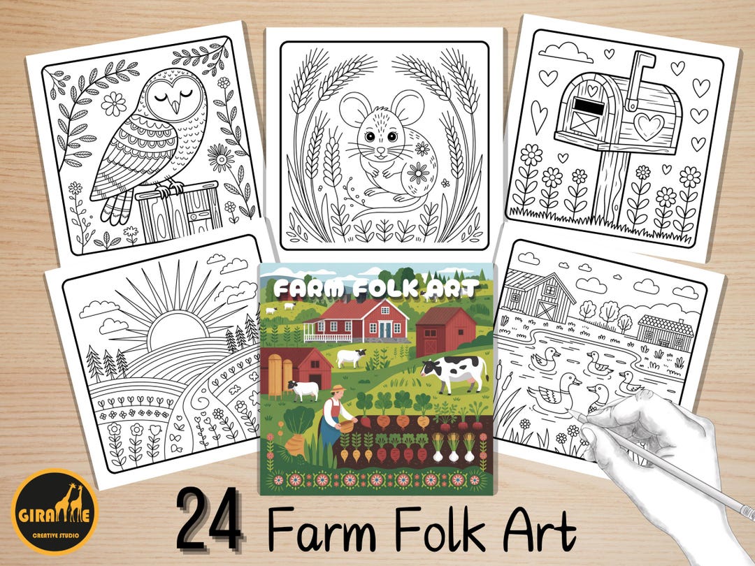 22 Farm Life Folk Art Coloring Pages, Scandinavian Nordic Cottage ...