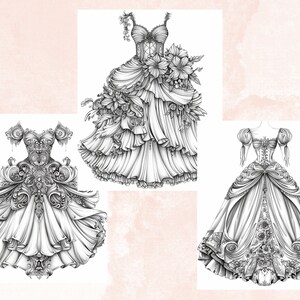 50 Princess Dress Coloring Book, Printable Royal Fashion Dress Coloring ...