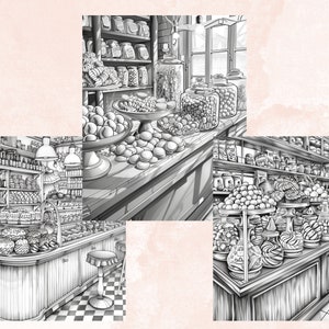 50 Candy Shop Scenes Coloring Book, Printable Candy Storefront Coloring ...