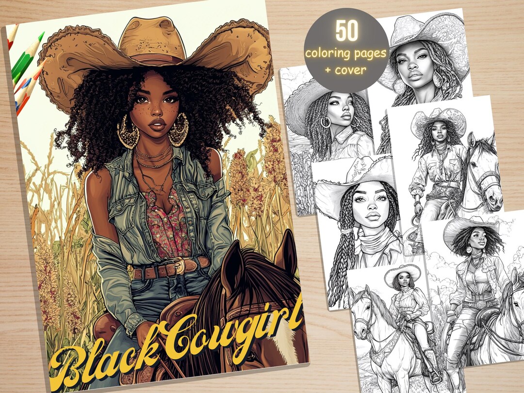 50 Black Cowgirl Coloring Book, Afro African Western Women Coloring ...
