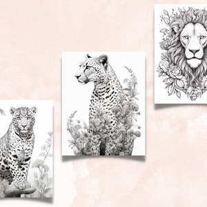 39 Floral Safari Animals Coloring Book, Printable African Animal ...