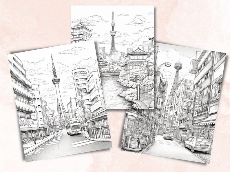 50 Tokyo City Coloring Book, Printable PDF, Japan Cafe Scenes Coloring ...