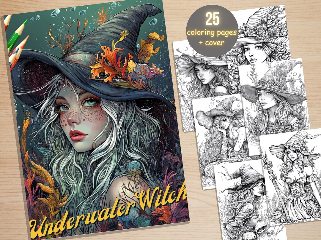 25 Underwater Witch Coloring Book, Printable Magical Witches Coloring ...