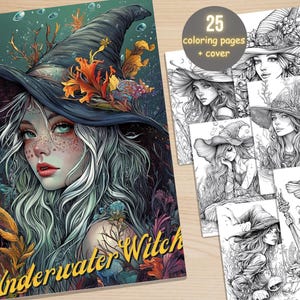 25 Underwater Witch Coloring Book, Printable Magical Witches Coloring ...