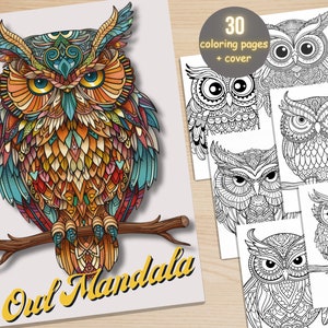 30 Owl Mandala Coloring Book, Printable Stress Relief Patterns Coloring ...