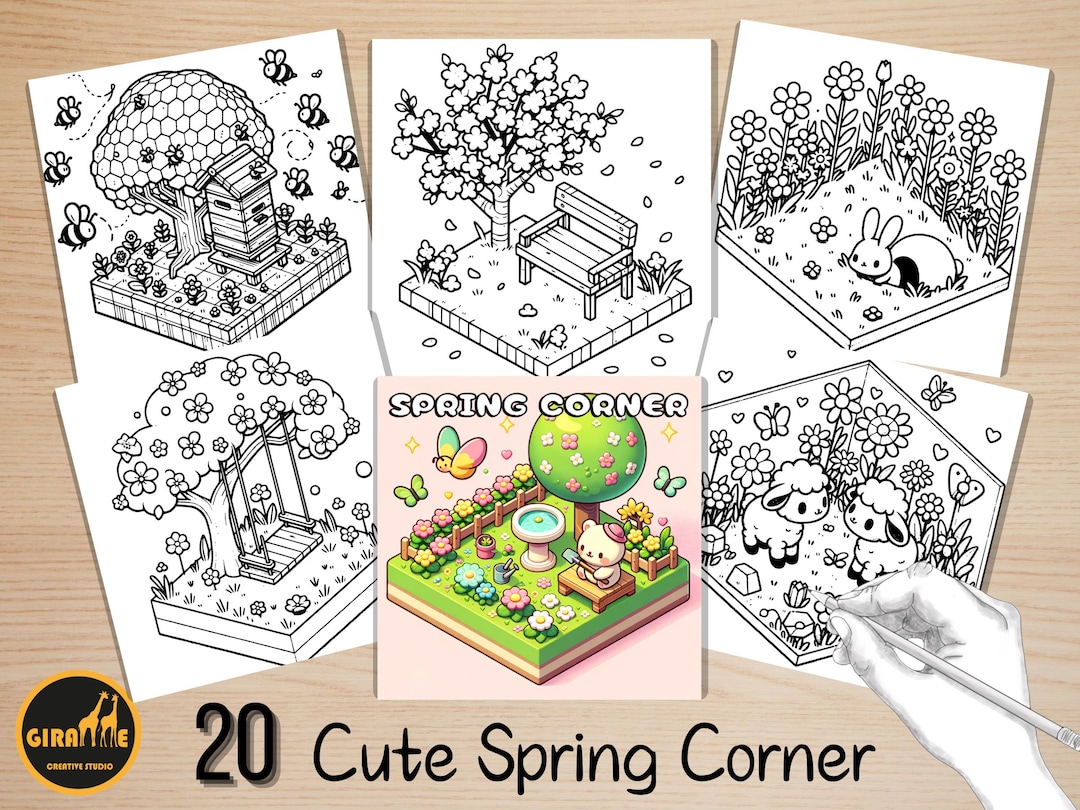 Bold and Easy Coloring Book, Cute Spring Corner Coloring Pages, Cozy ...