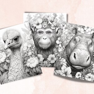 39 Floral Safari Animals Coloring Book, Printable African Animal ...