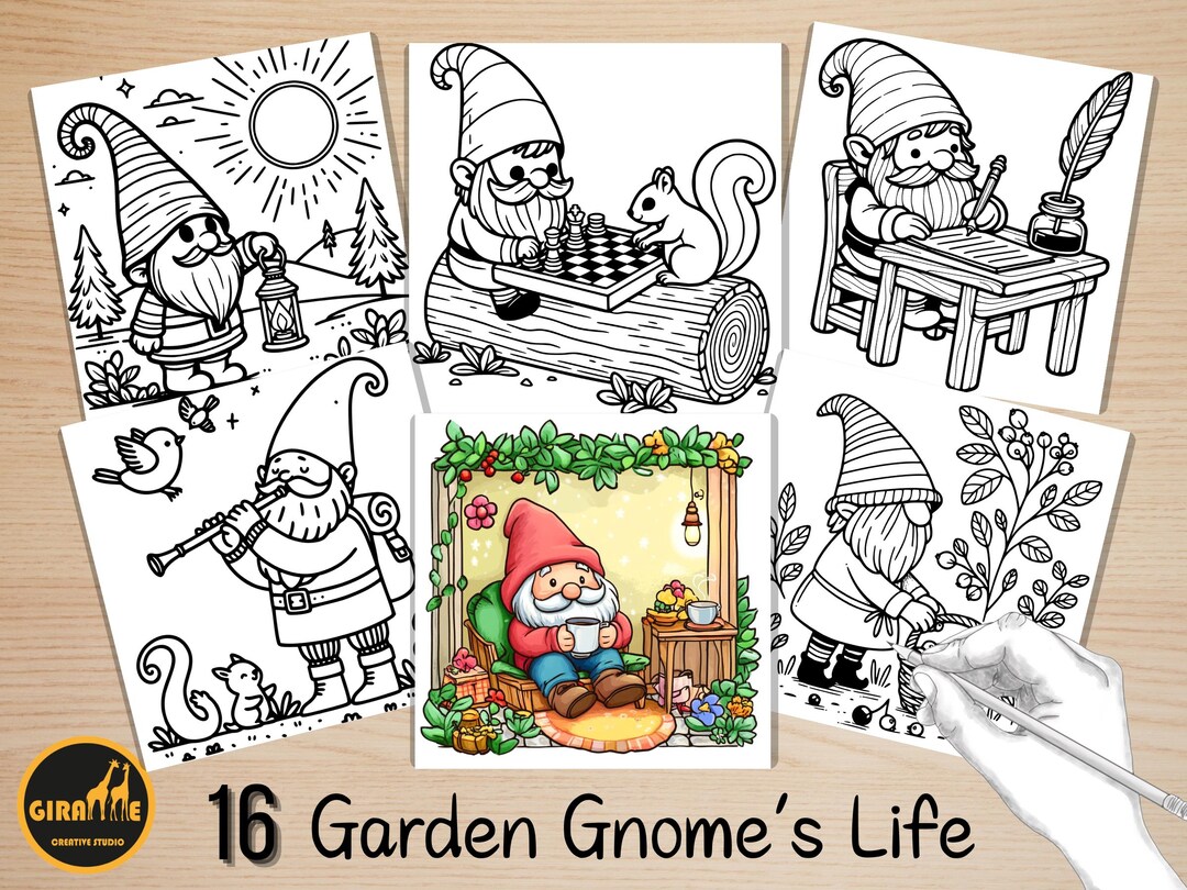 Bold and Easy Coloring Book, Garden Gnome Life Coloring Pages, Cozy ...