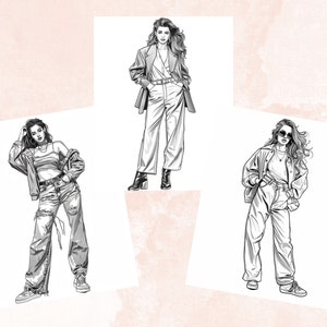 90's Fashion Style Coloring Book, Printable PDF, Vintage Fashion Women ...