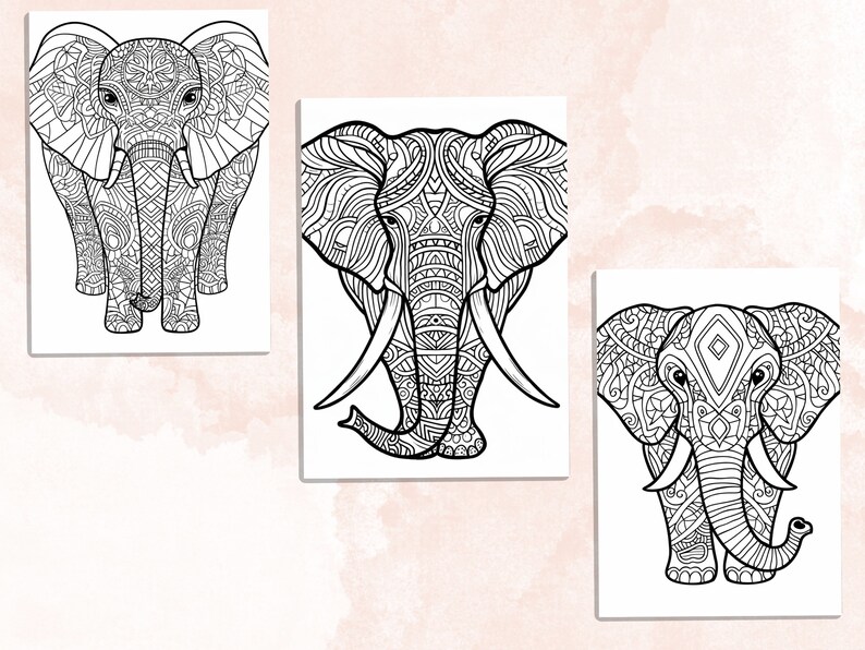 30 Elephant Mandala Coloring Book, Printable Stress Relief Patterns ...