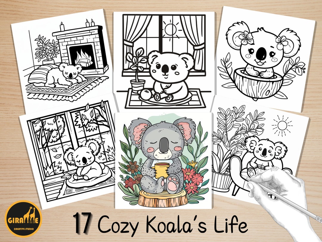 Bold and Easy Coloring Book, Cute Koala Life Coloring Pages, Cozy ...