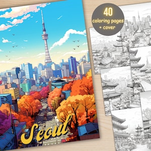 40 Seoul City Coloring Book, Printable PDF, Korean Cafe Scenes Coloring ...