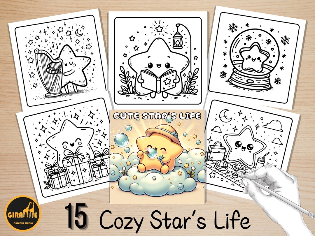 Bold and Easy Coloring Book, Cute Cozy Star Coloring Pages, Comfy Fuzzy ...