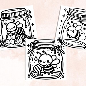 Bold and Easy Coloring Book, Cute Honey Bee Jar Coloring Pages, Kawaii ...