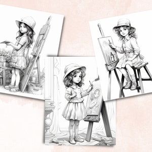 25 Artist Girl Coloring Book, Printable PDF, Pretty Little Cute Painter ...