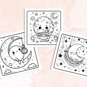 Bold and Easy Coloring Book, Cute Cozy Moon Coloring Pages, Kawaii ...