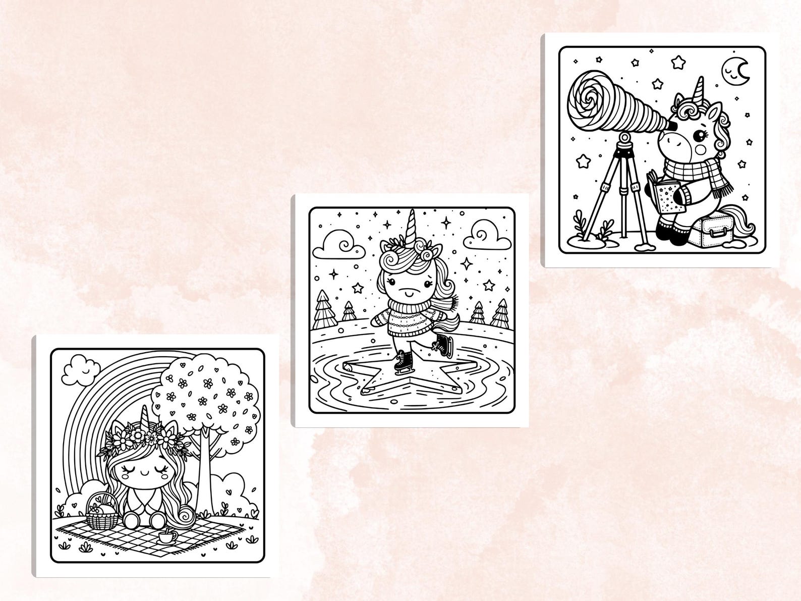 Bold and Easy Coloring Book, Cute Cozy Unicorn's Life Coloring Pages ...