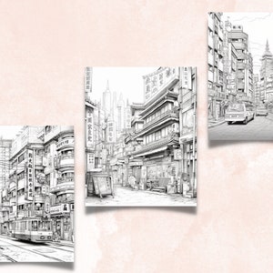50 Tokyo City Coloring Book, Printable PDF, Japan Cafe Scenes Coloring ...