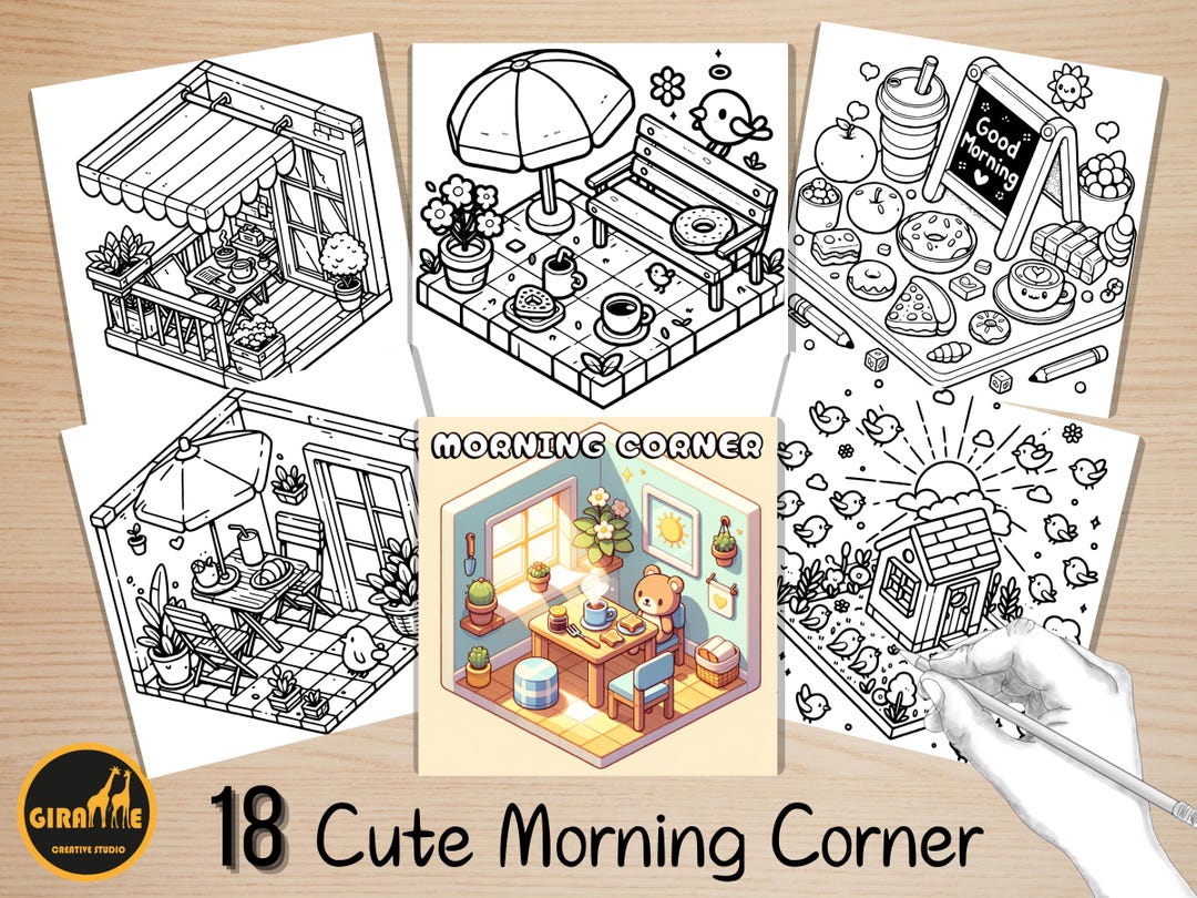 Bold and Easy Coloring Book, Cute Morning Corner Coloring Pages, Cozy ...