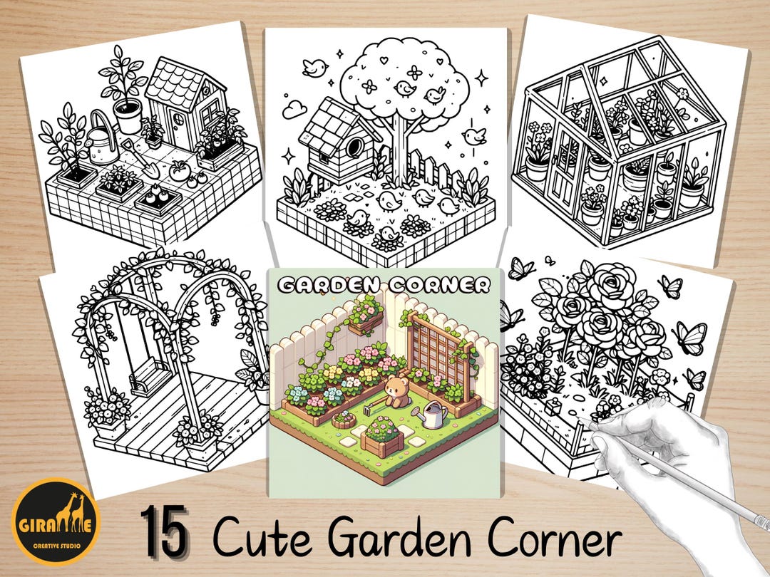 Bold and Easy Coloring Book, Cute Garden Corner Coloring Pages, Cozy ...