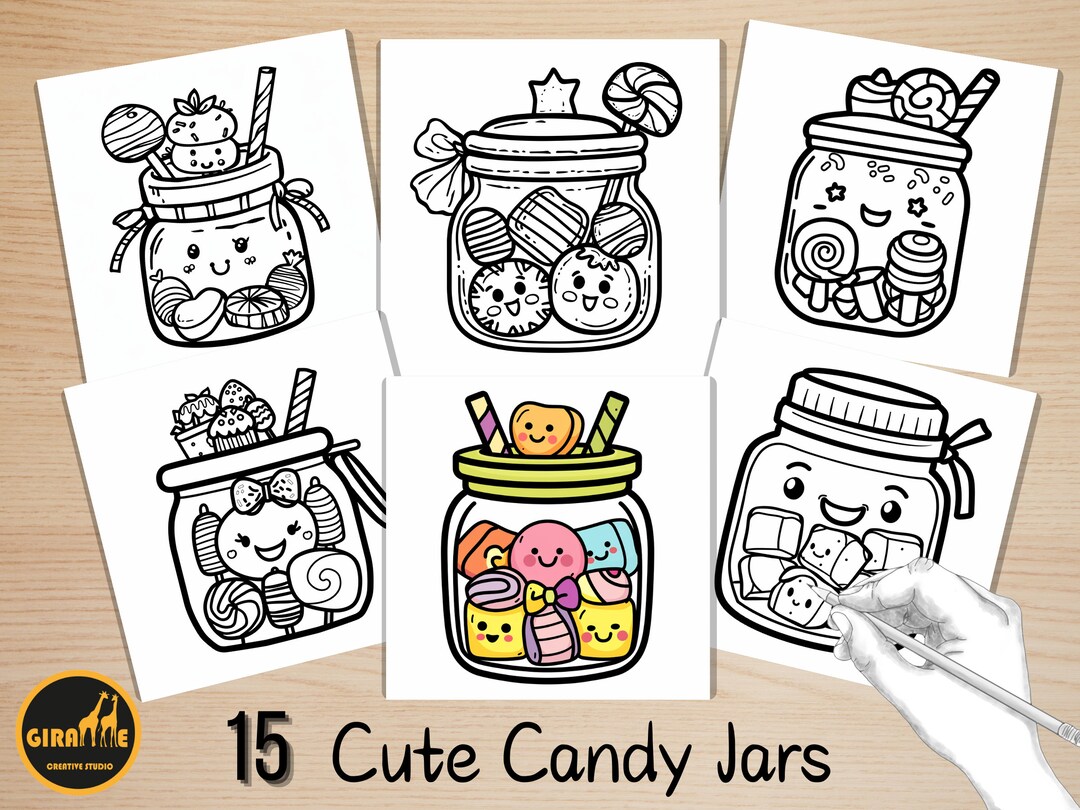 Bold and Easy Coloring Book, Cute Candy Jar Coloring Pages, Kawaii ...