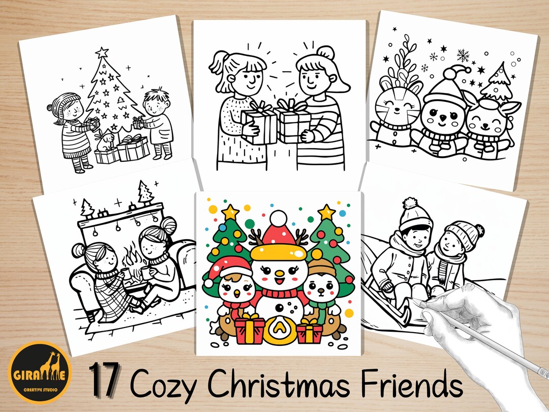 Bold and Easy Coloring Book, Cozy Christmas Friends Coloring Pages ...
