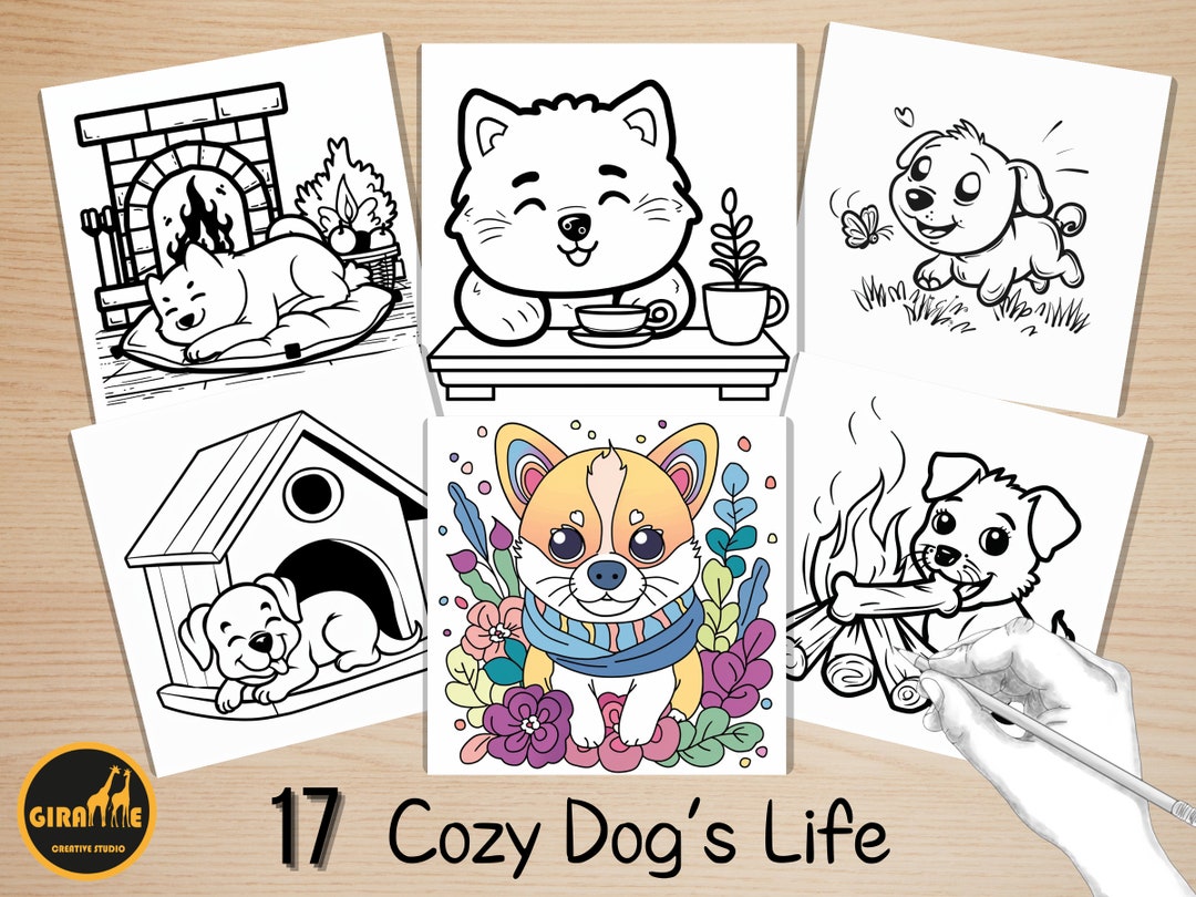Bold and Easy Coloring Book, Cute Dog Life Coloring Pages, Cozy Animals ...