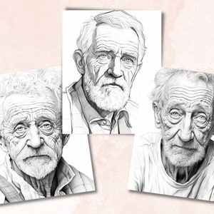 40 Old Gentlemen Portrait Coloring Book, Printable Wrinkled Elderly Man ...
