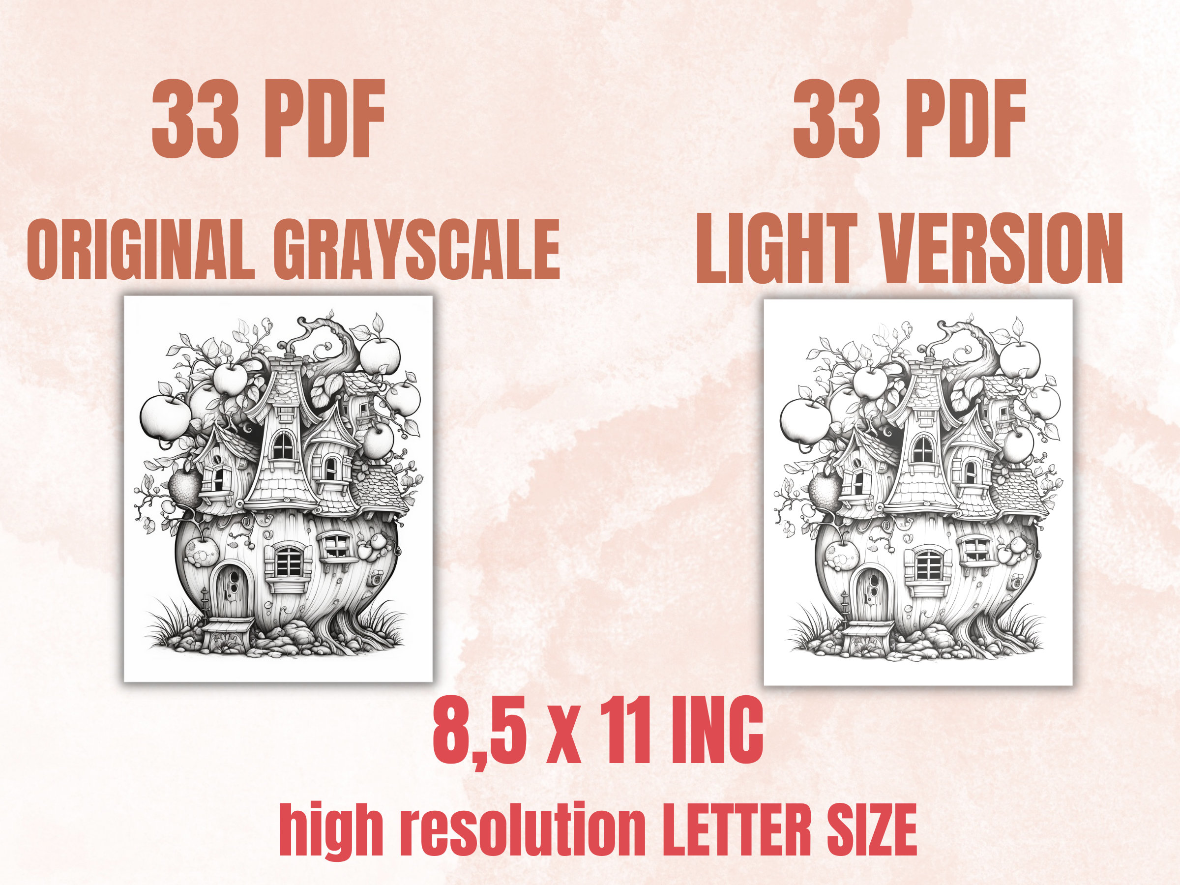 33 Fruit Houses Coloring Book Printable Fantasy Cute Kawaii - Etsy